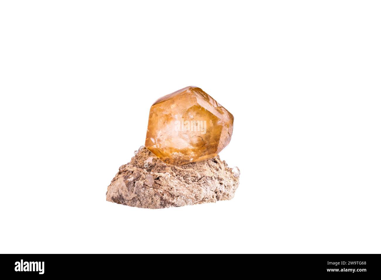 orange rhombohedral calcite on matrix isolated on white background ...