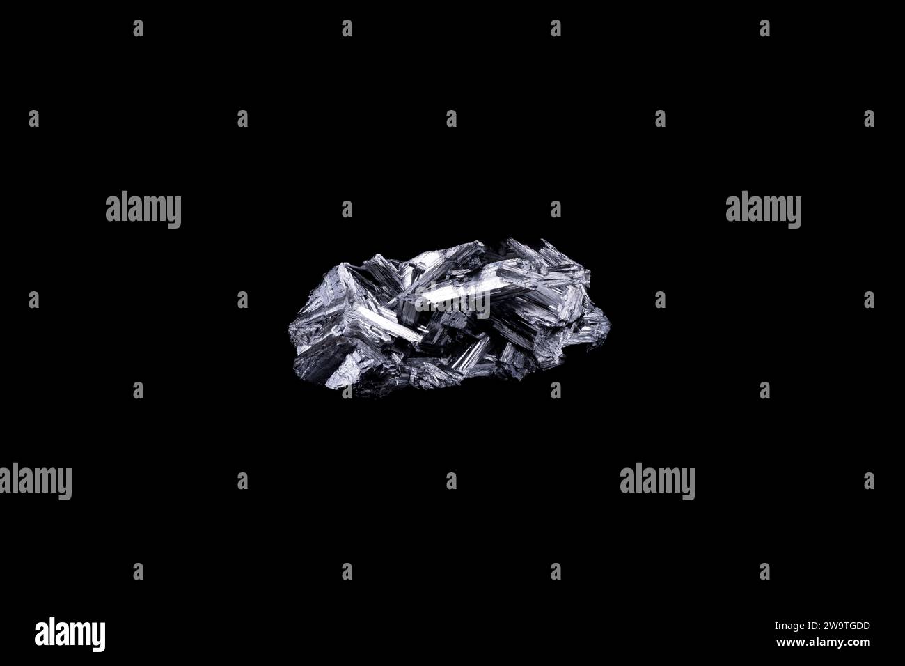 pyrolusite crystals cluster isolated on black background. macro detail ...