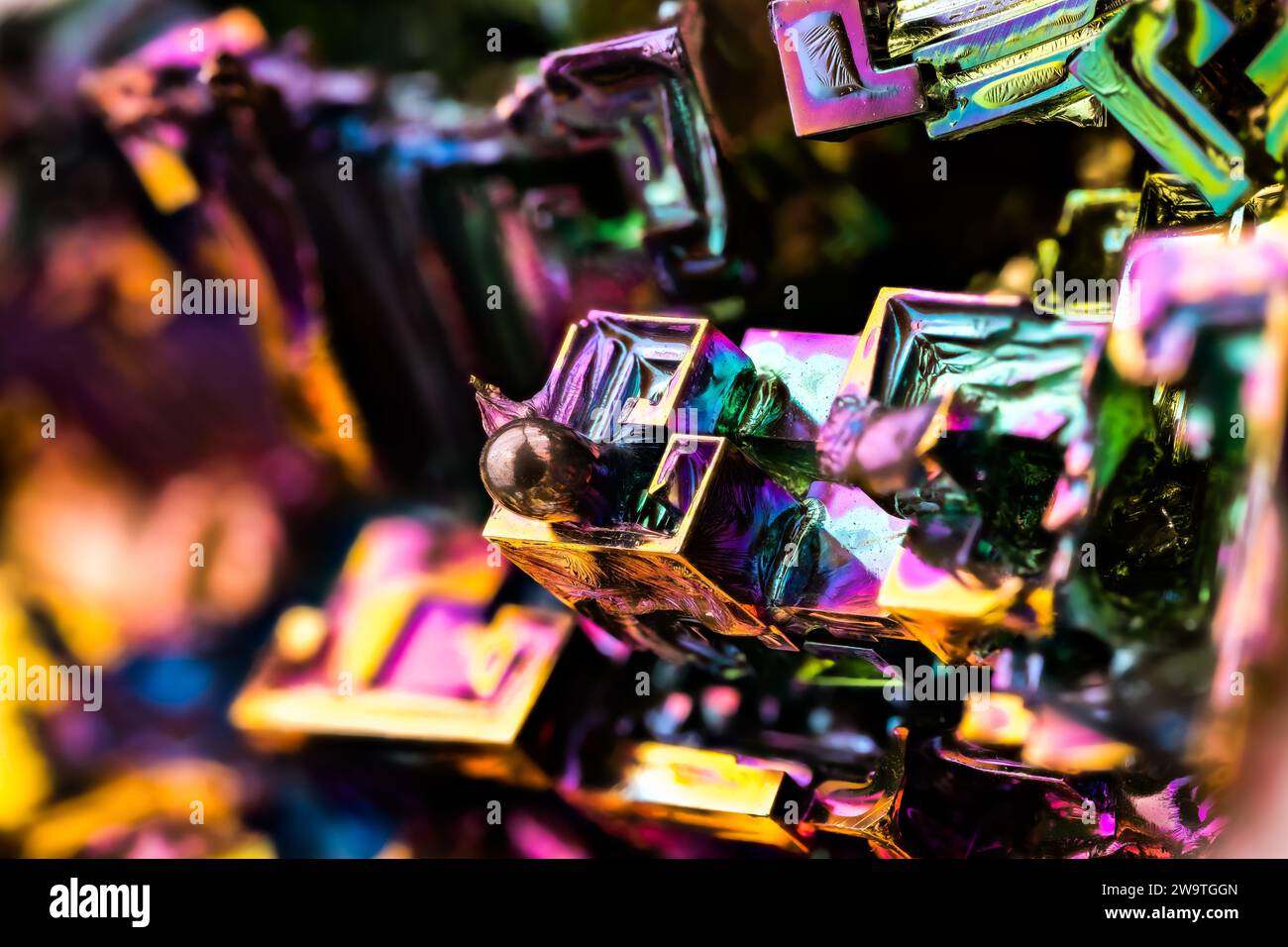 bismuth hopper crystal macro detail texture background. close-up raw ...