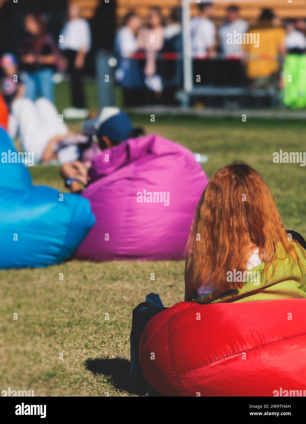 Crowded open air festival concert with musicians band on stage, rock ...