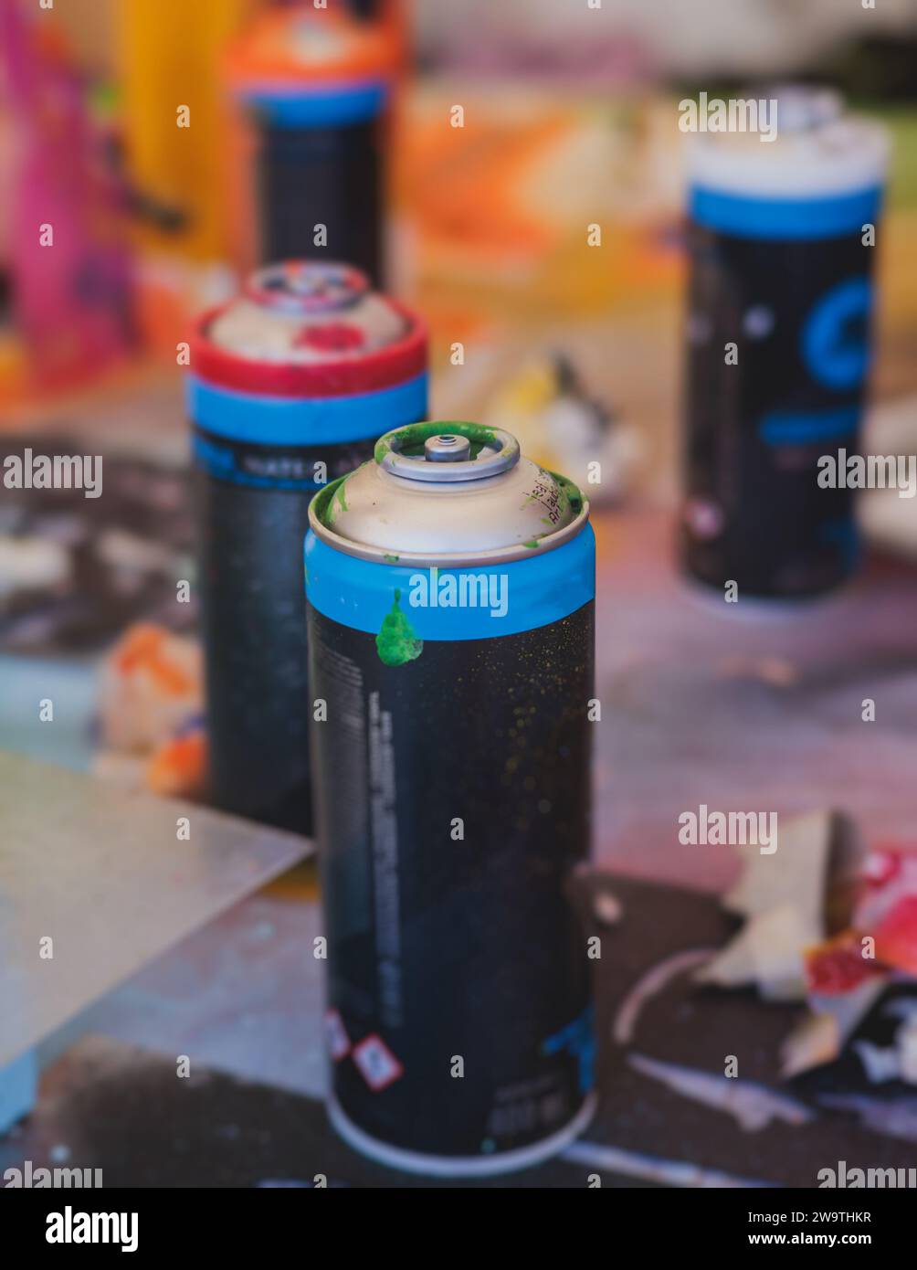 Equipment set for street art, spray cans bottles with aerosol spray ...