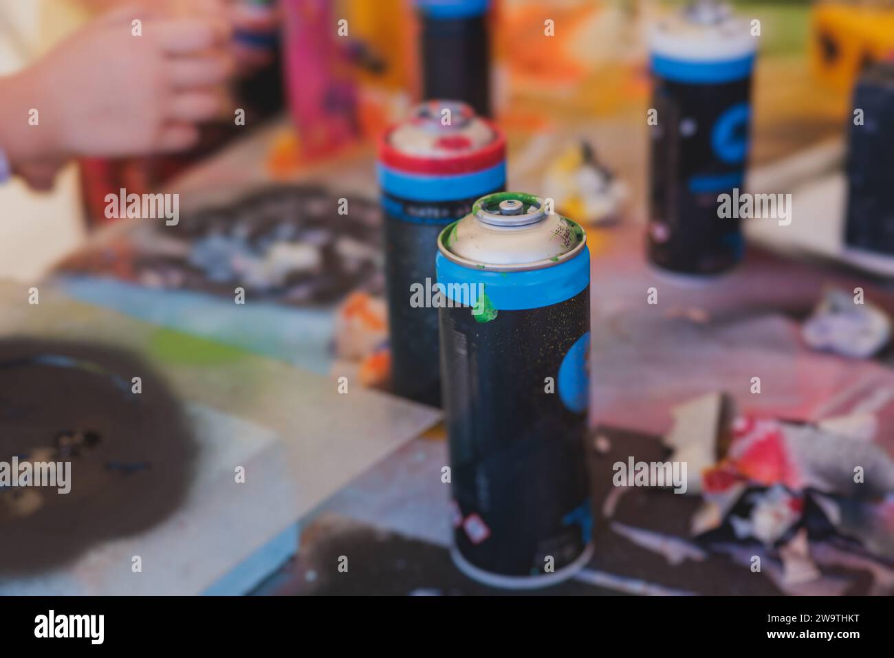 Equipment set for street art, spray cans bottles with aerosol spray ...