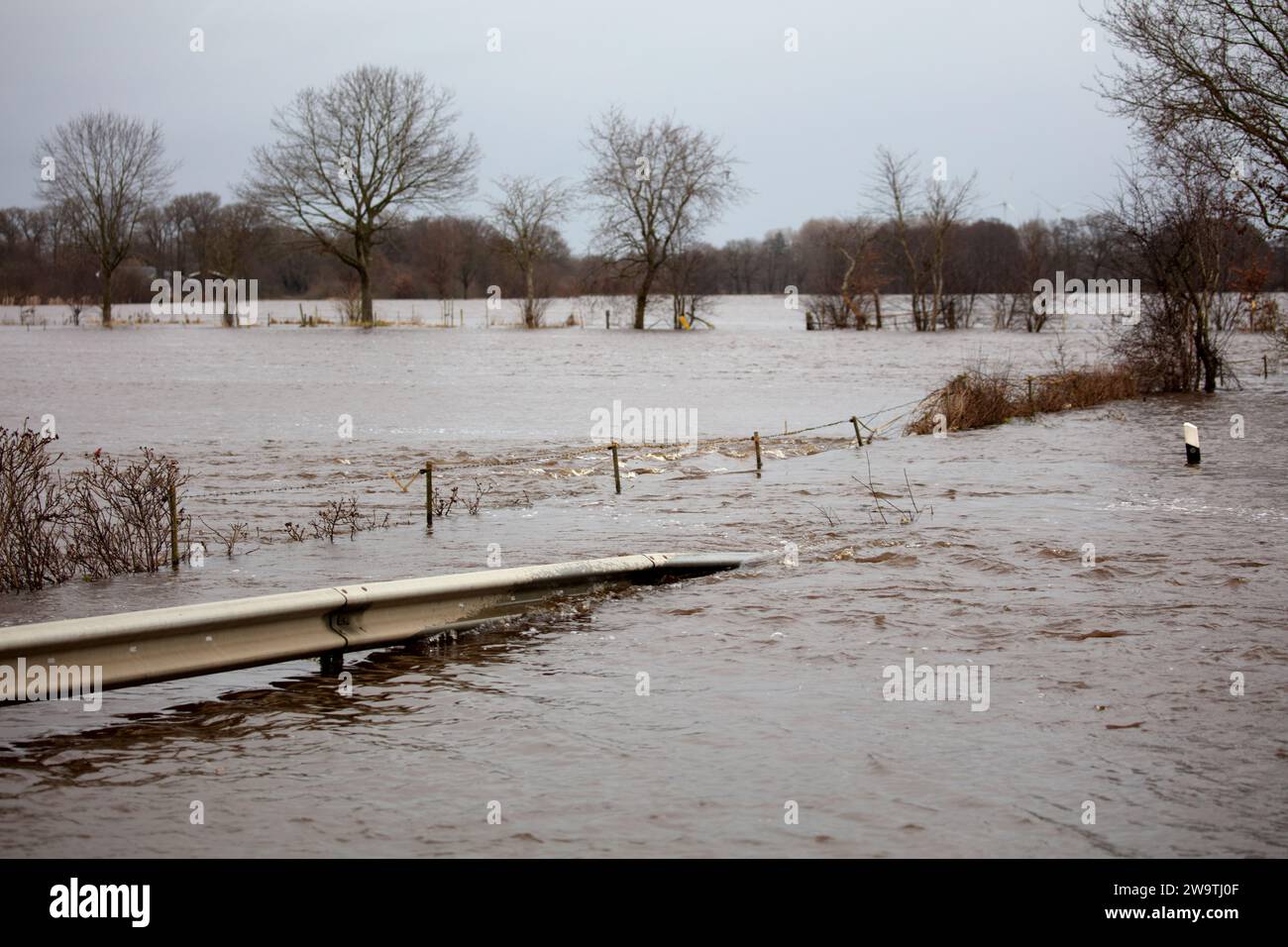 land under water in the countryside of Niederlangen, district emsland ...