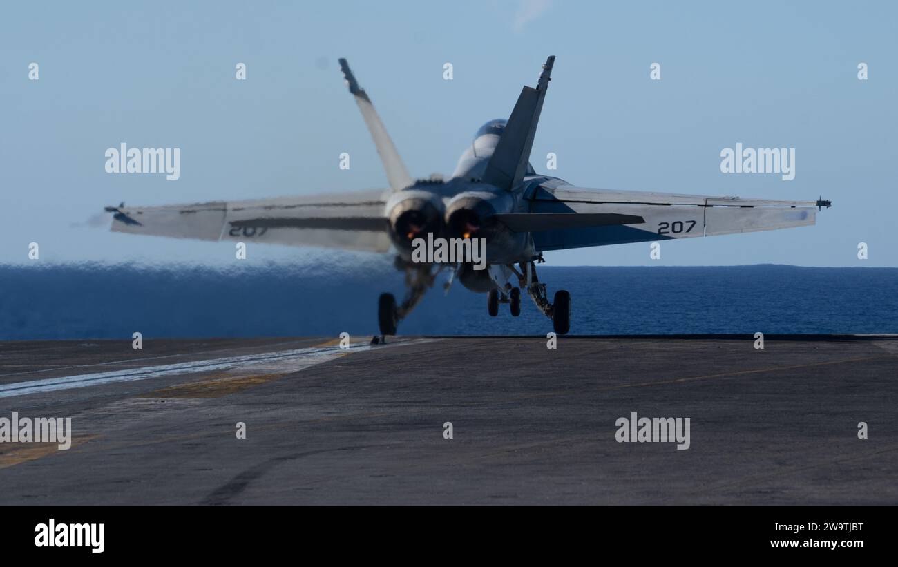 An F/A-18F Super Hornet launches from the flight deck USS Gerald R ...