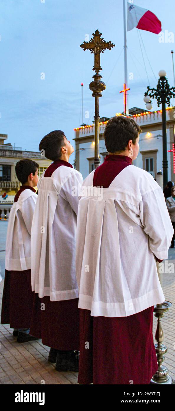 Alter Boys in Nadur, Gozo Easter Processional Stock Photo - Alamy