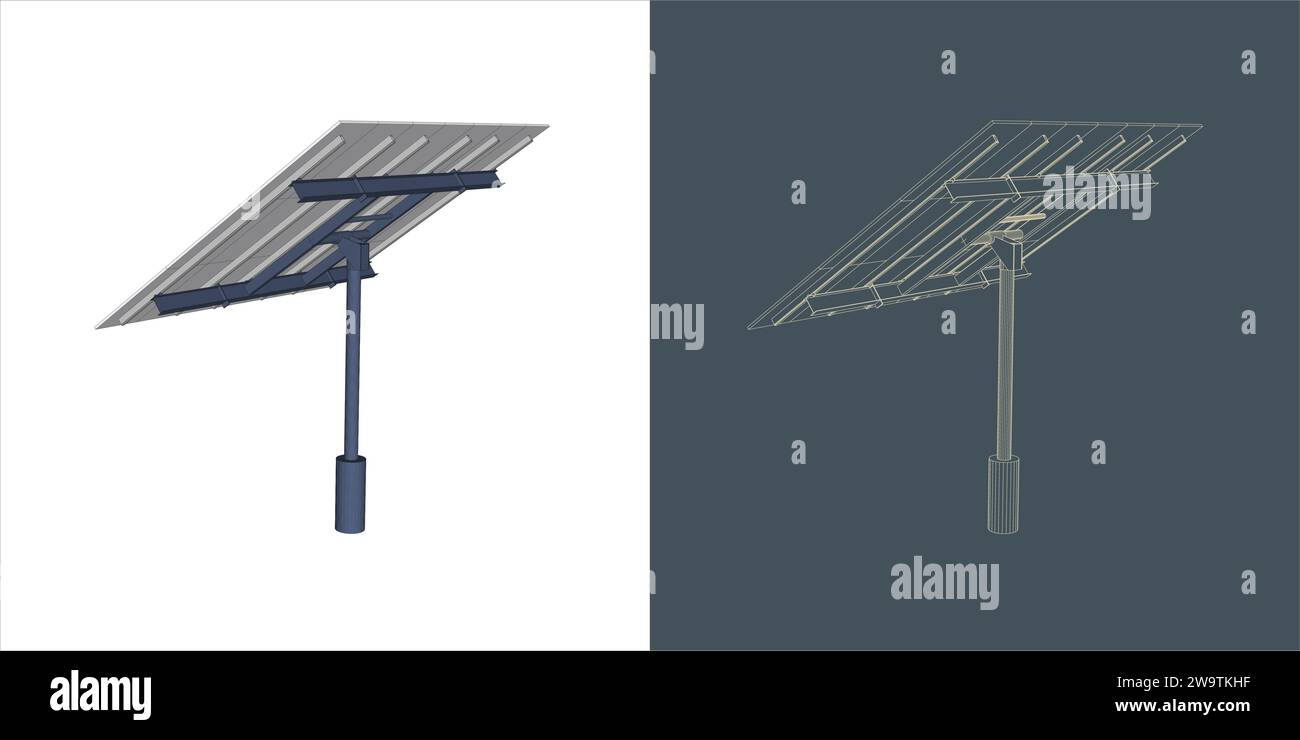 Solar Panel Concept. line Blueprint Wire-frame style Stock Vector Image ...
