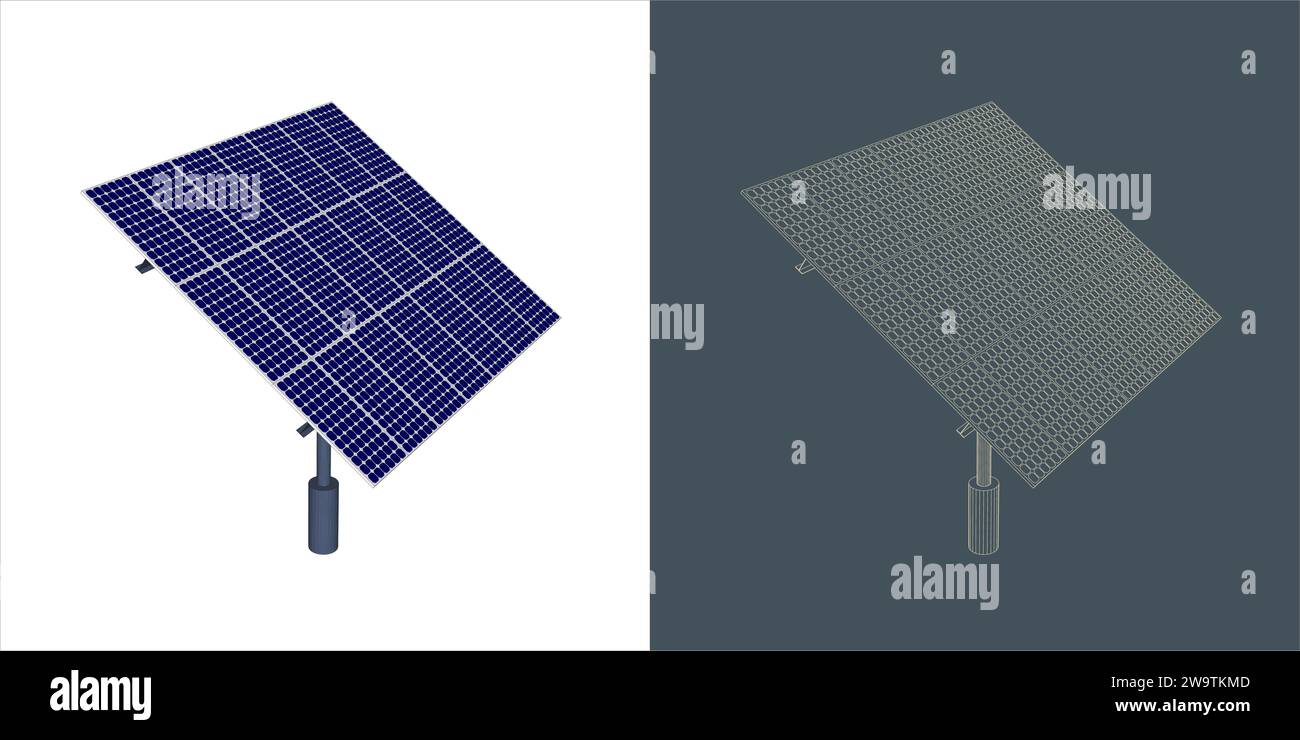 Solar Panel Concept. line Blueprint Wire-frame style Stock Vector Image ...
