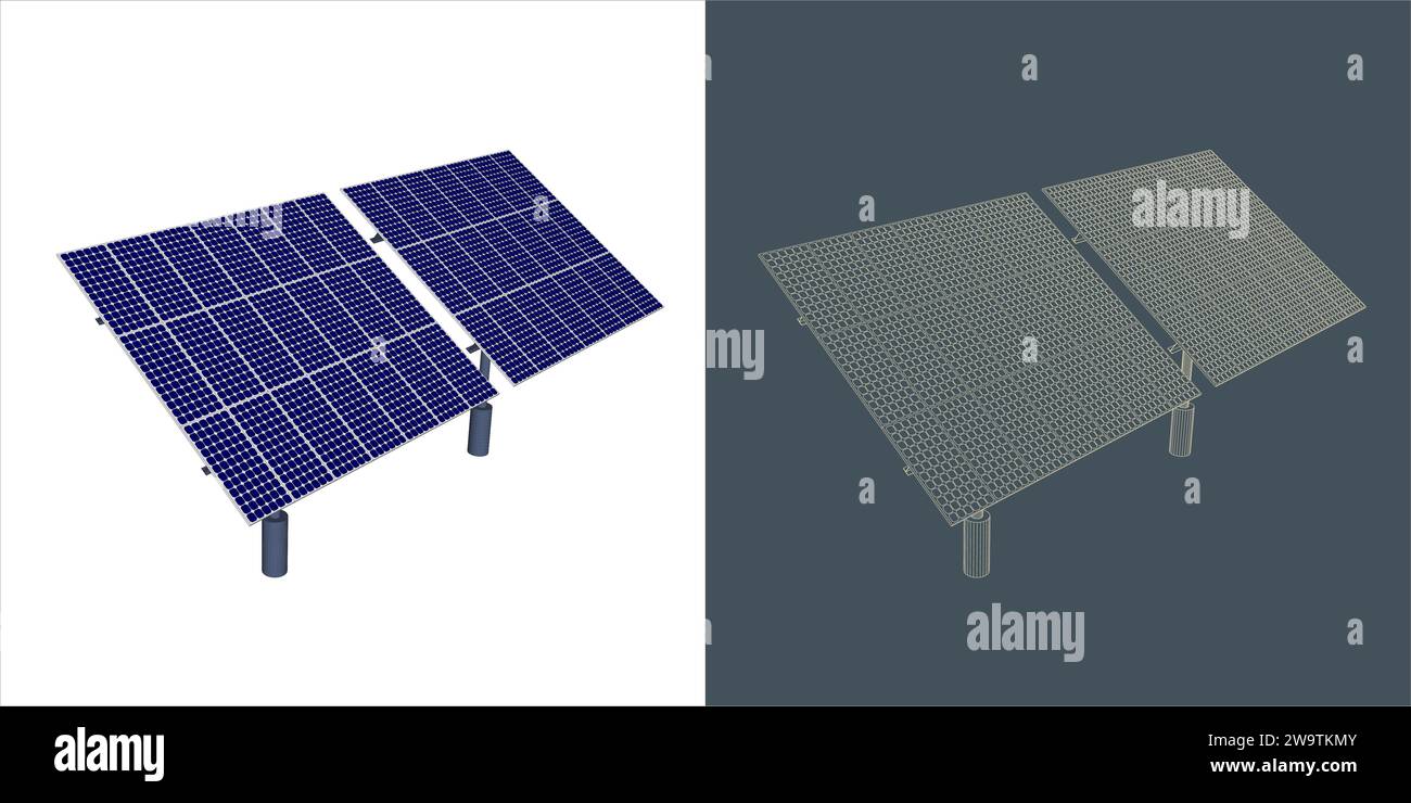 Solar Panel Concept. line Blueprint Wire-frame style Stock Vector Image ...