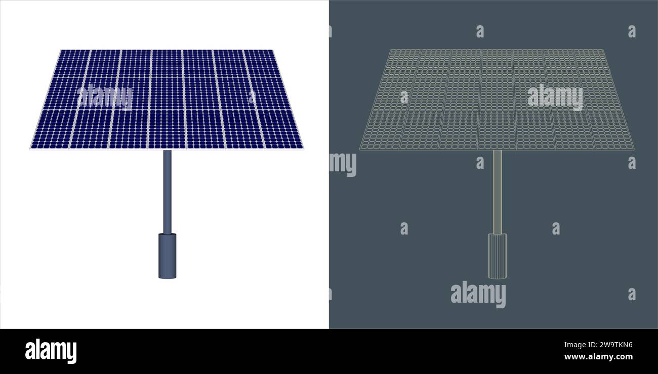 Solar Panel Concept. line Blueprint Wire-frame style Stock Vector Image ...