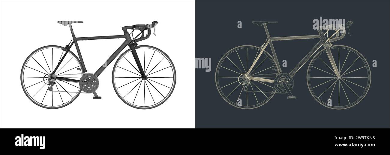 Vector Roadbike - Bicycle Technical Illustration line art on the ...