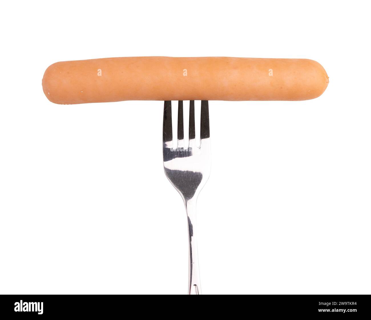 fork with tasty cooked sausage on white background, meat product Stock ...