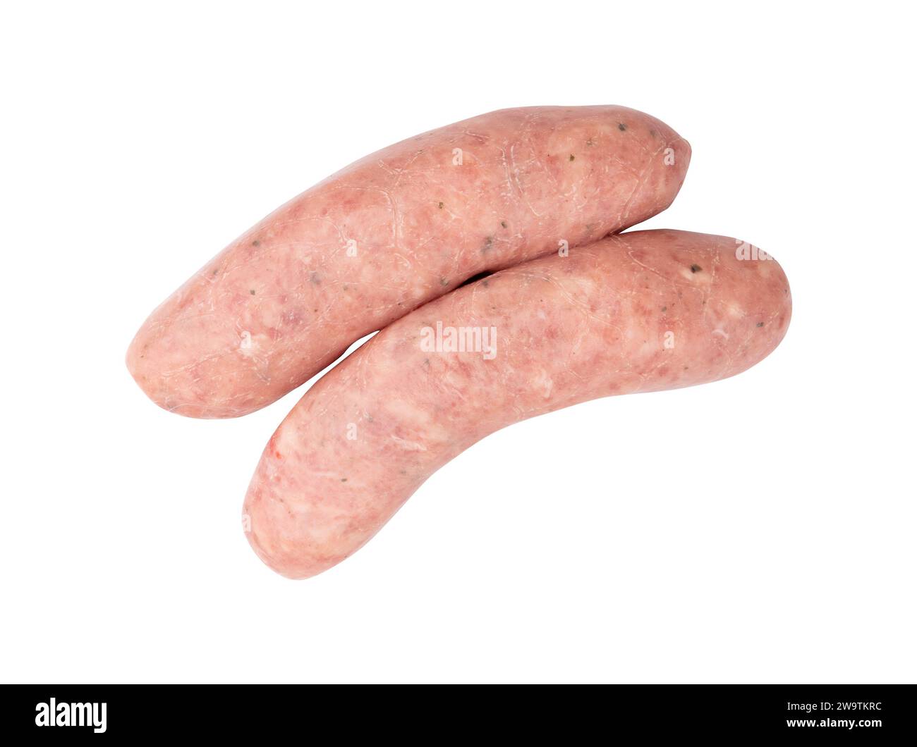 two uncooked pork sausages isolated on white background with clipping ...