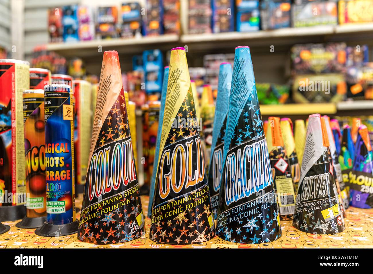Gubin, Poland. 30th Dec, 2023. Firecrackers are on the shelves at a ...