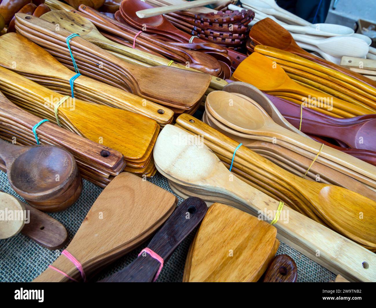 Wooden kitchen spatulas of different types Stock Photo - Alamy