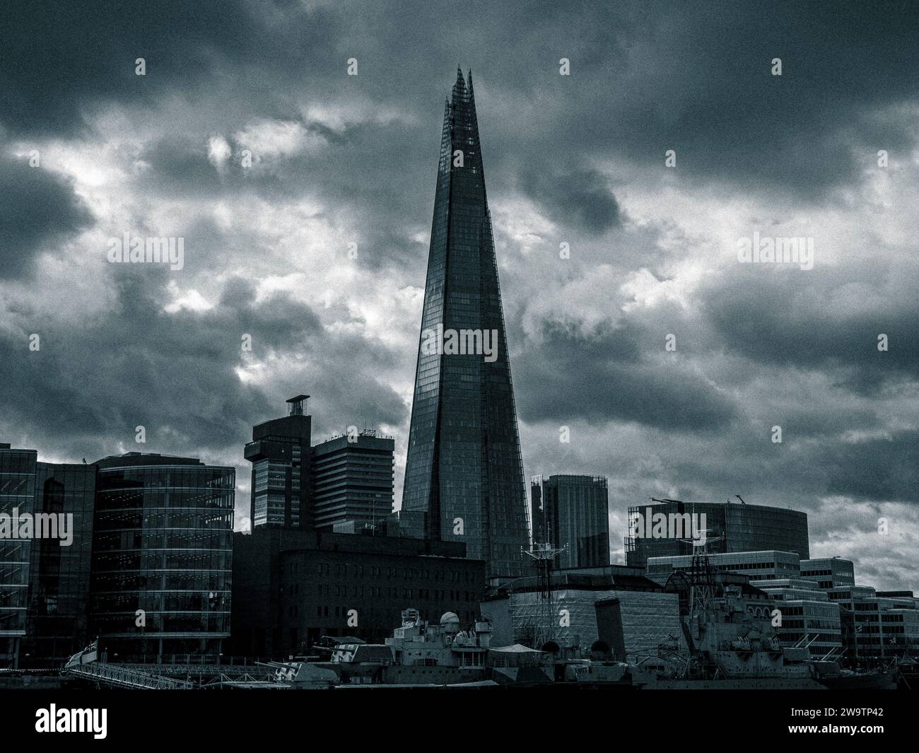The Shard towering over South London, Dramatic Stormy Day, London ...