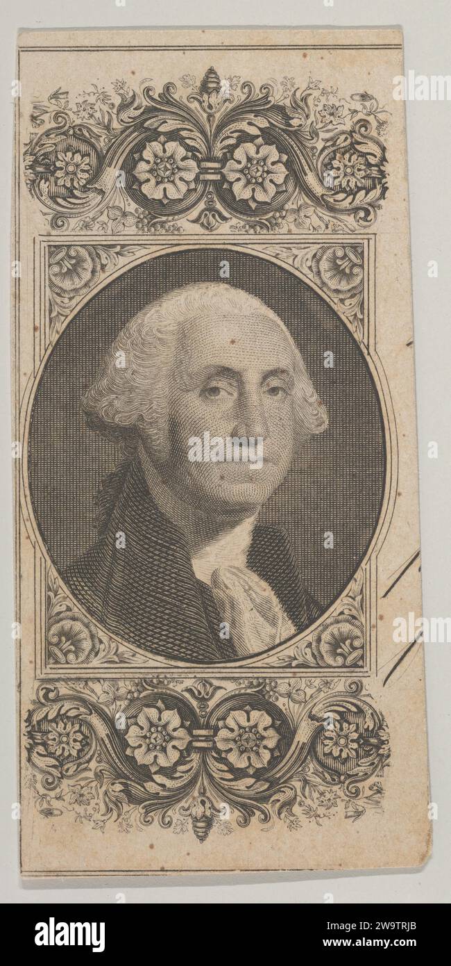 Banknote motif: Portrait on George Washington in a decorative panel ...