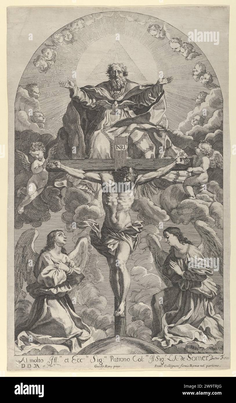 The Holy Trinity; Christ on the cross flanked by two angels, the Holy ...