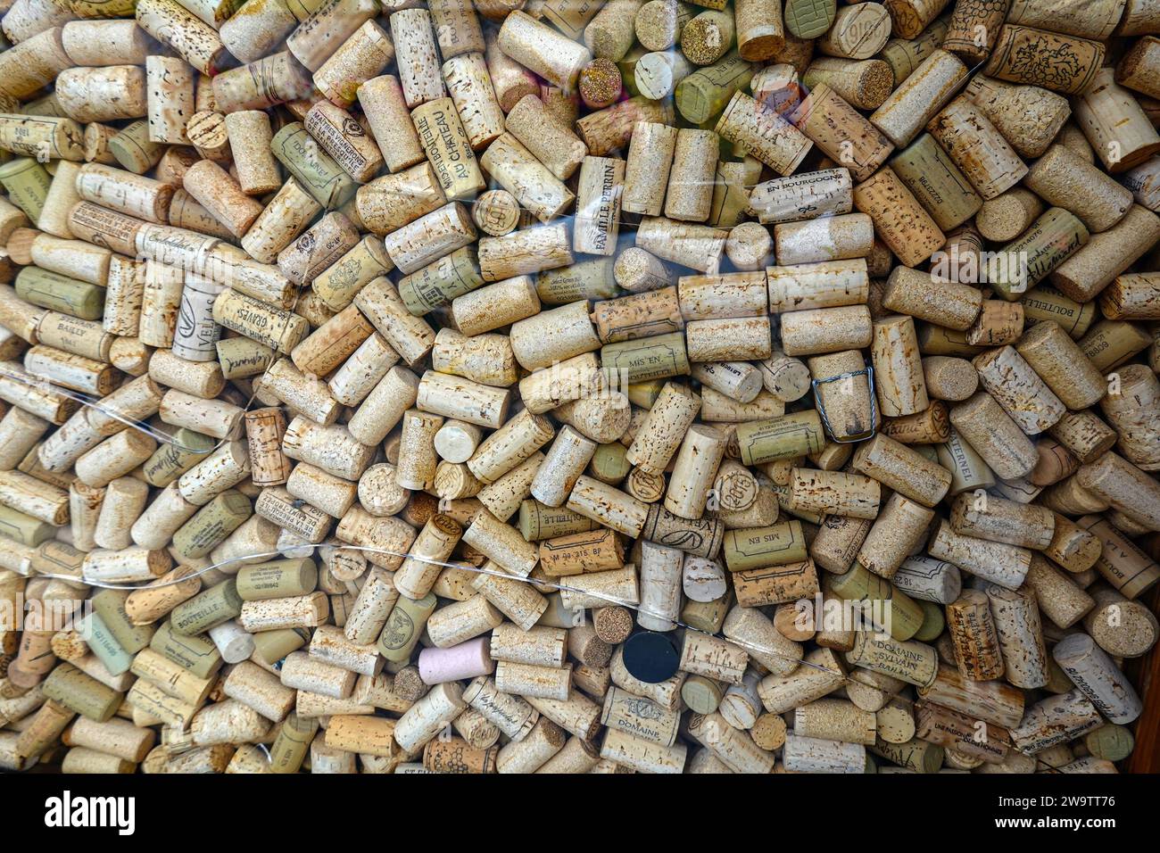 Hundreds of Wine corks in restaurant window, Briançon, France Stock ...