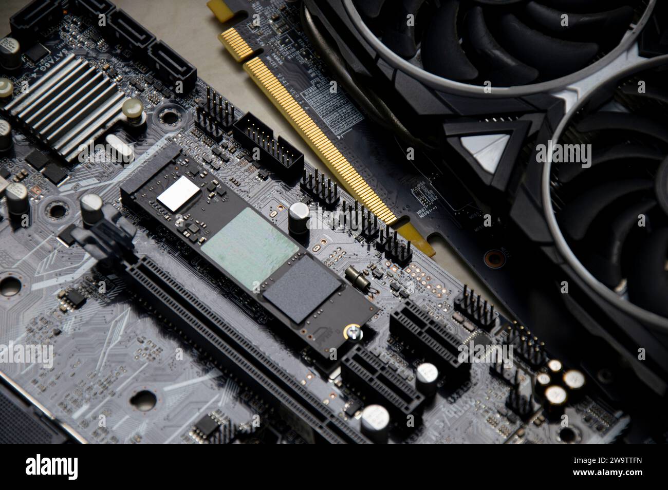 Top view of computer motherboard, motherboard repair Stock Photo - Alamy