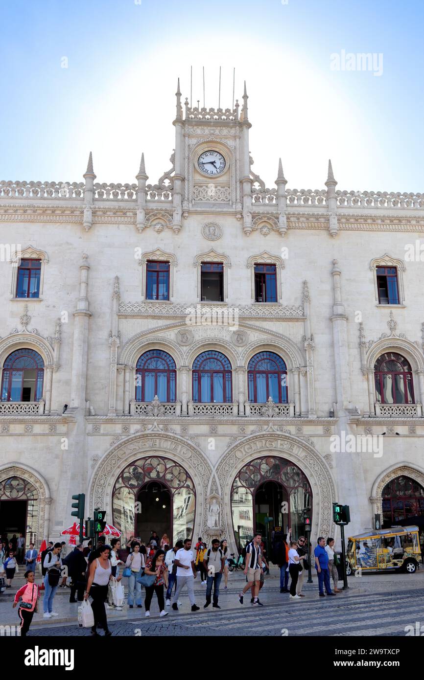 Entrance to estacao do rossio train station in lisbon hi-res stock ...