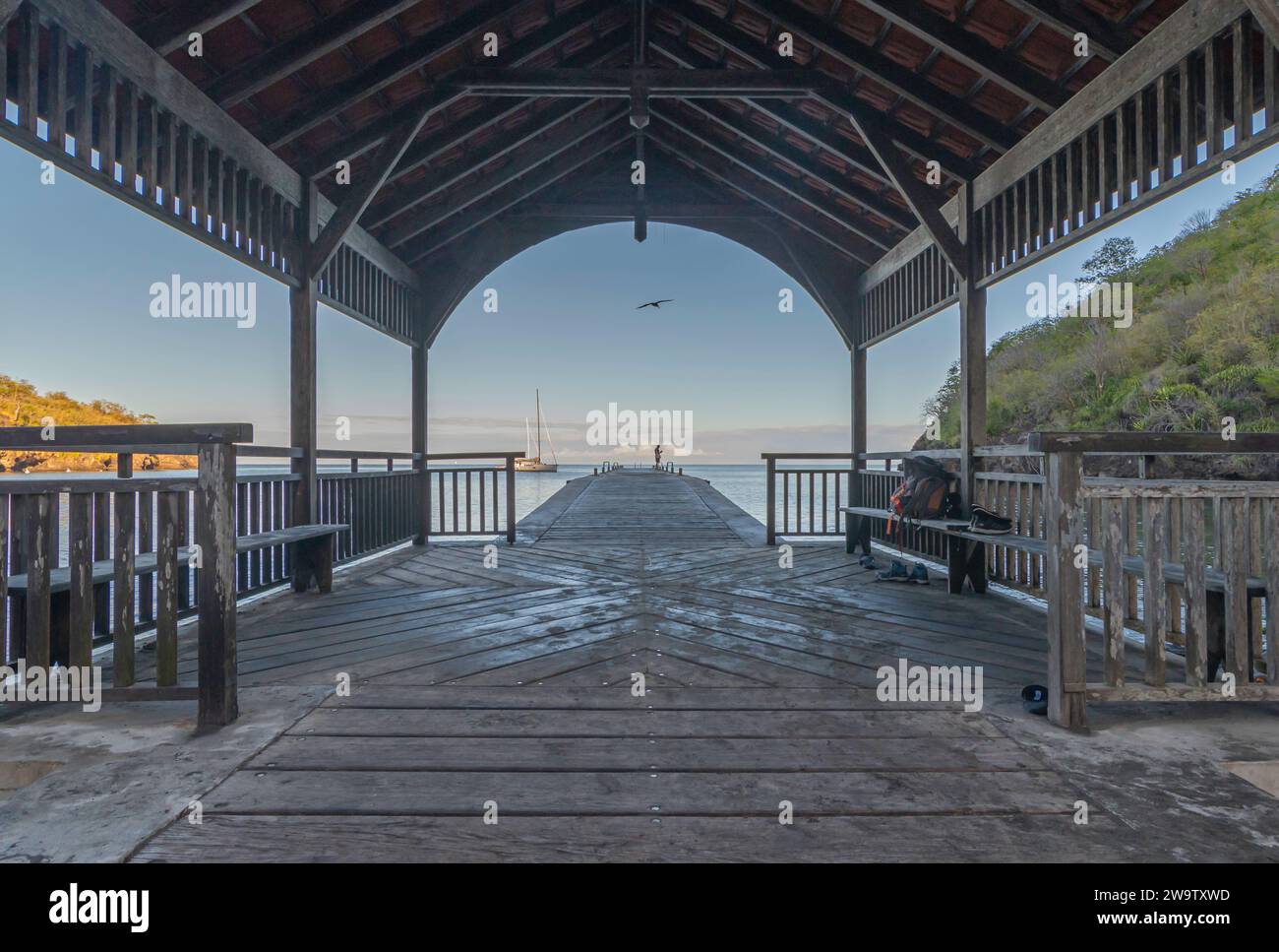 Pontoon at Anse-Noir beach in the south of Martinique, French West ...