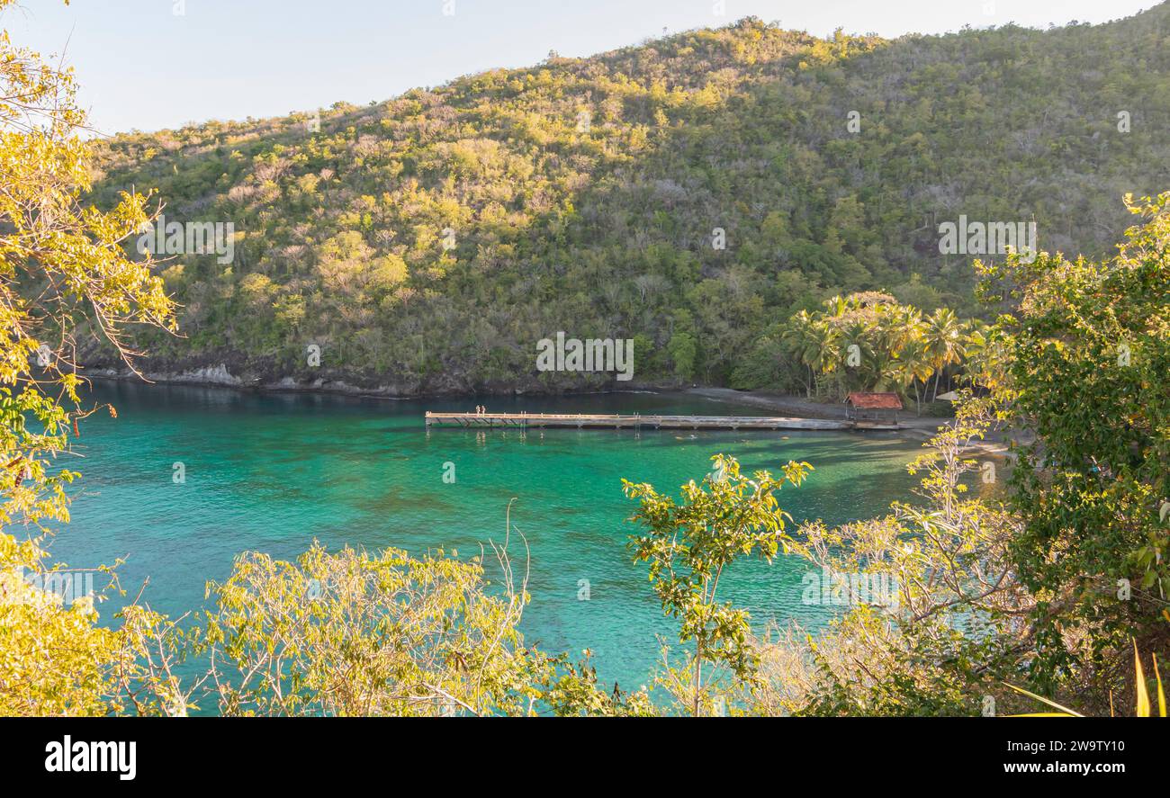 Pontoon at Anse-Noir beach in the south of Martinique, French West ...