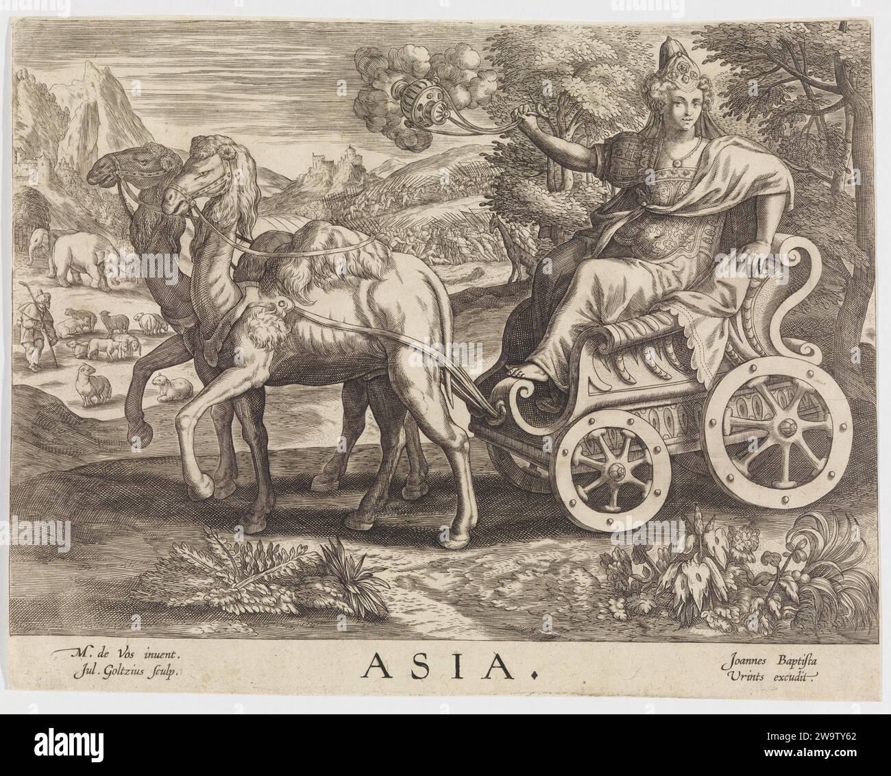 Allegory of Asia, from "The Four Continents" 1949 by Julius Goltzius ...