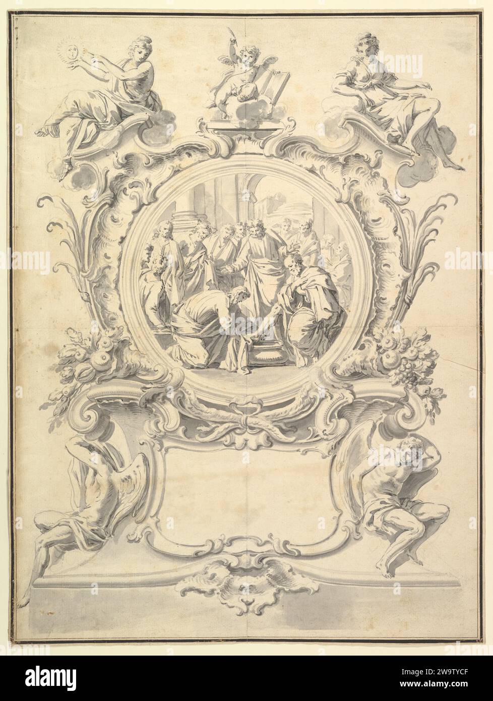 Elaborately Framed Roundel of Christ Washing the Feel of the Apostles ...