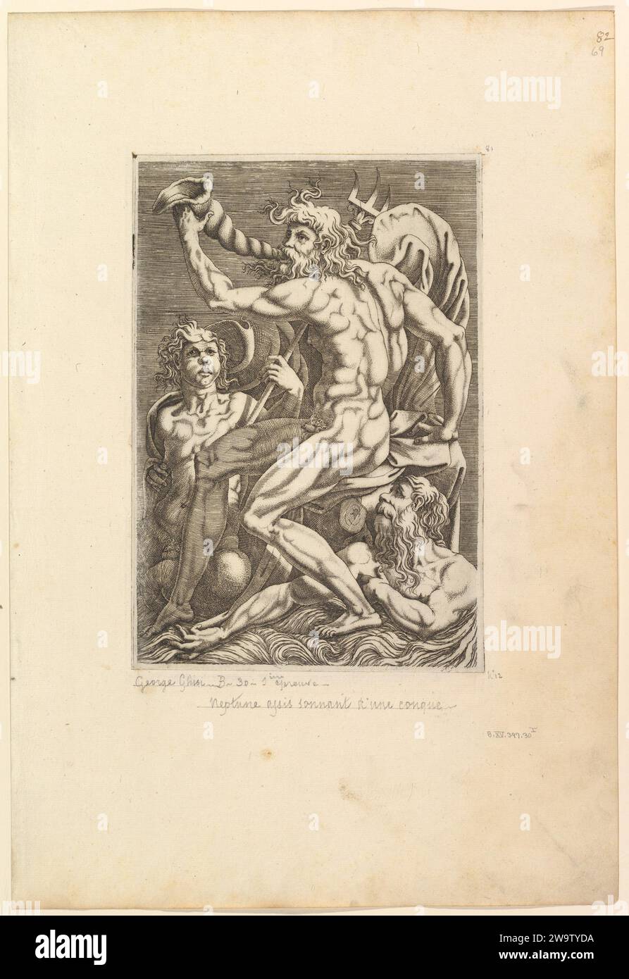 Neptune Seated Blowing a Conch Shell 1926 by Giorgio Ghisi Stock Photo ...