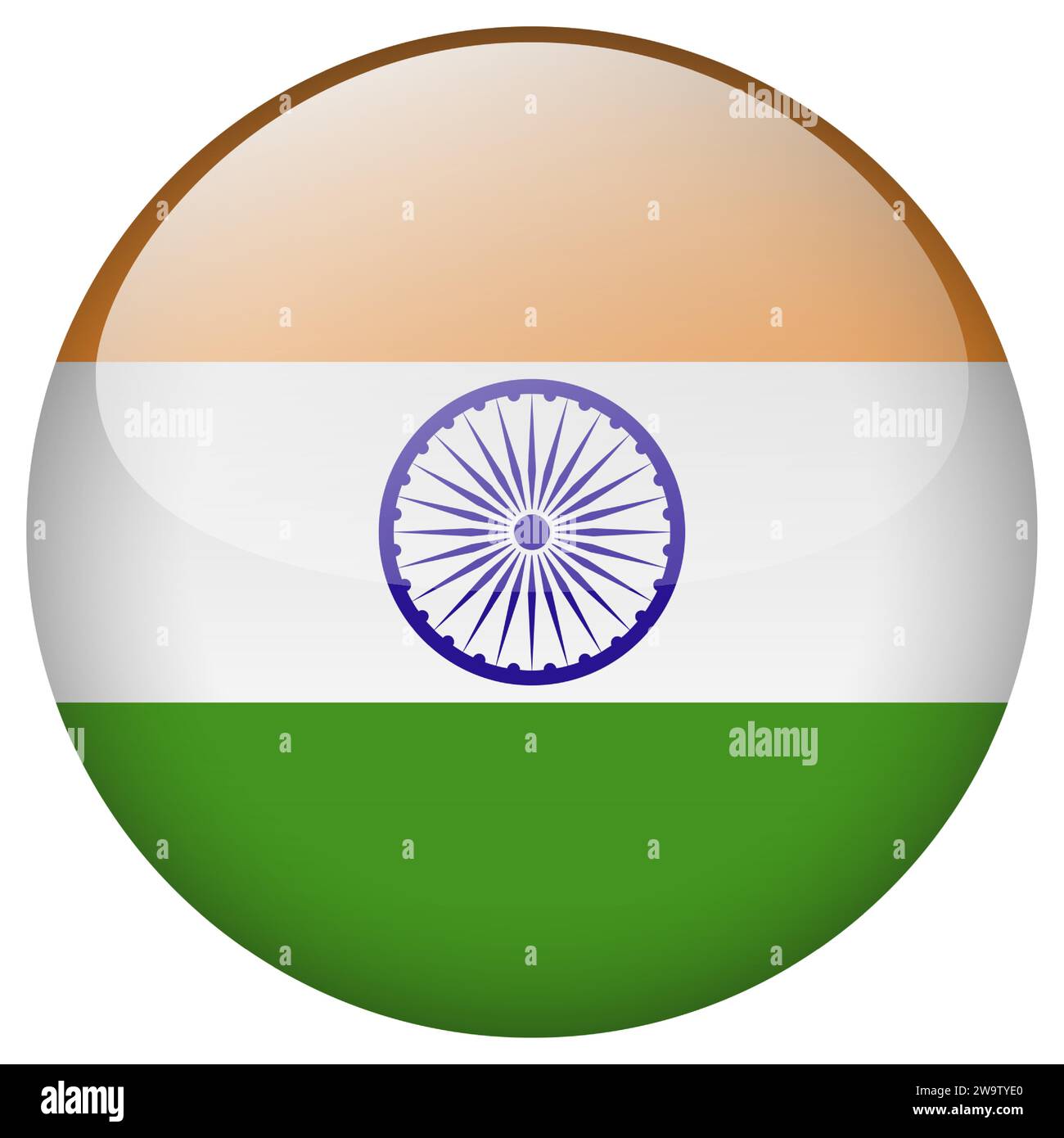 India flag button. India circle flag button isolated on white ...