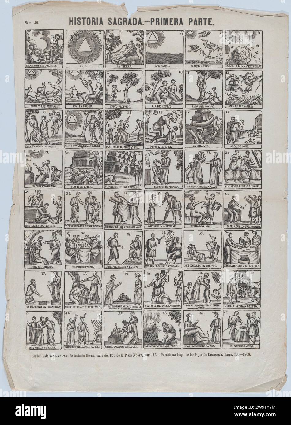 Broadside with 48 scenes illustrating passages of holy scripture (Part ...
