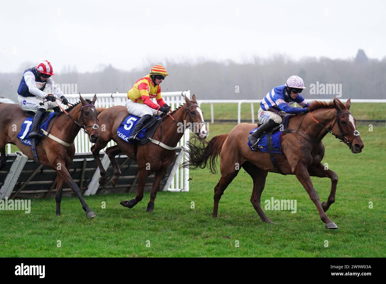 Captain Teague ridden by Harry Cobden (right) runs clear to win the ...