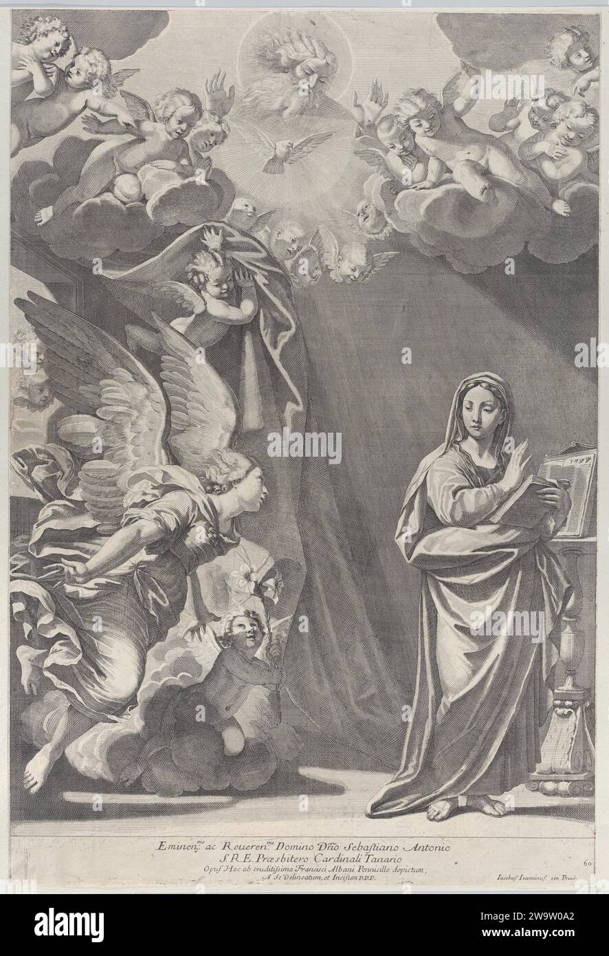 The Annunciation, with Gabriel and other angels at left and God the ...