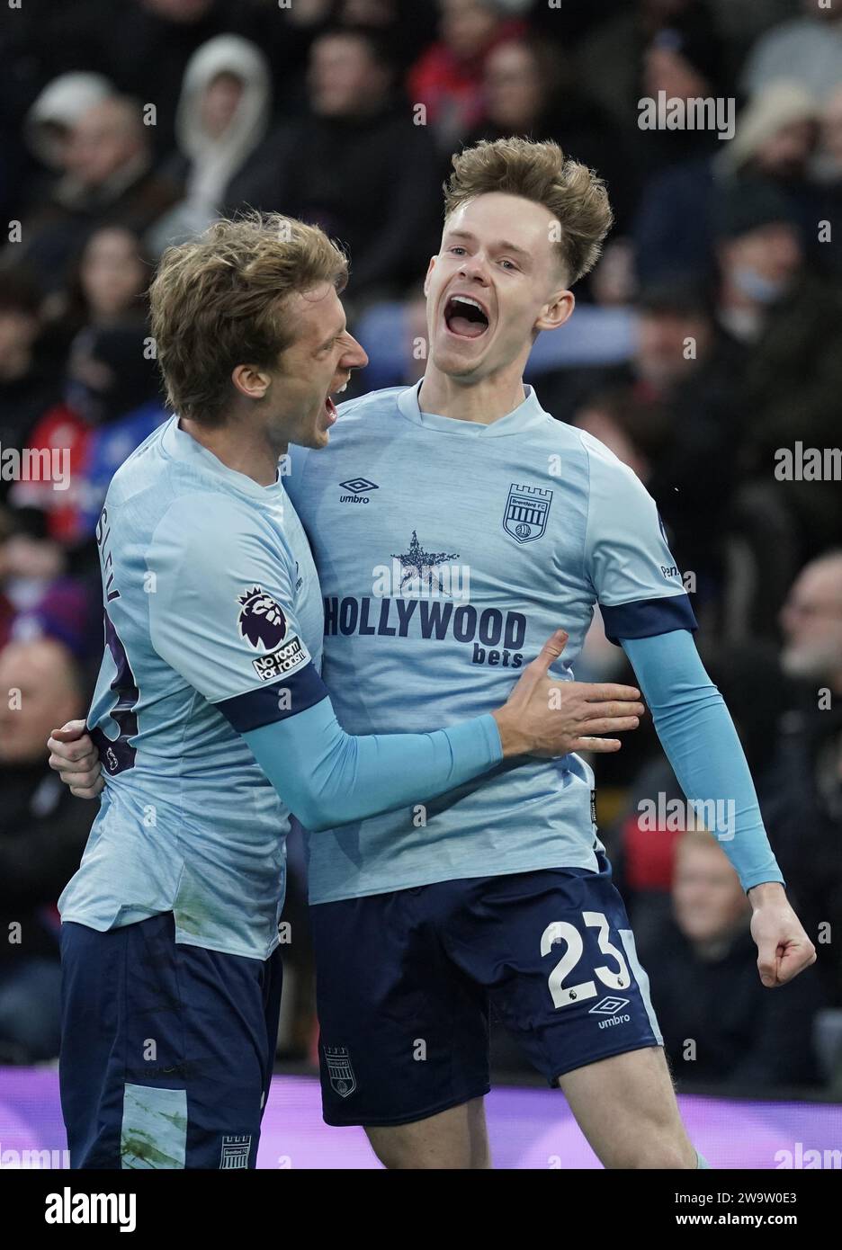 Brentford's Keane Lewis-Potter (right) celebrates scoring their side's ...