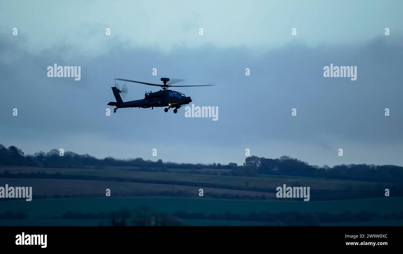 British army Boeing Apache Attack helicopter AH64E (AH-64E) in flight ...