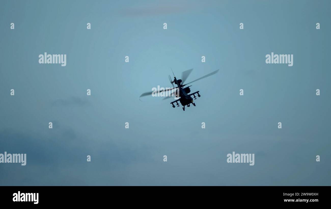 British army Boeing Apache Attack helicopter AH64E (AH-64E) in flight ...
