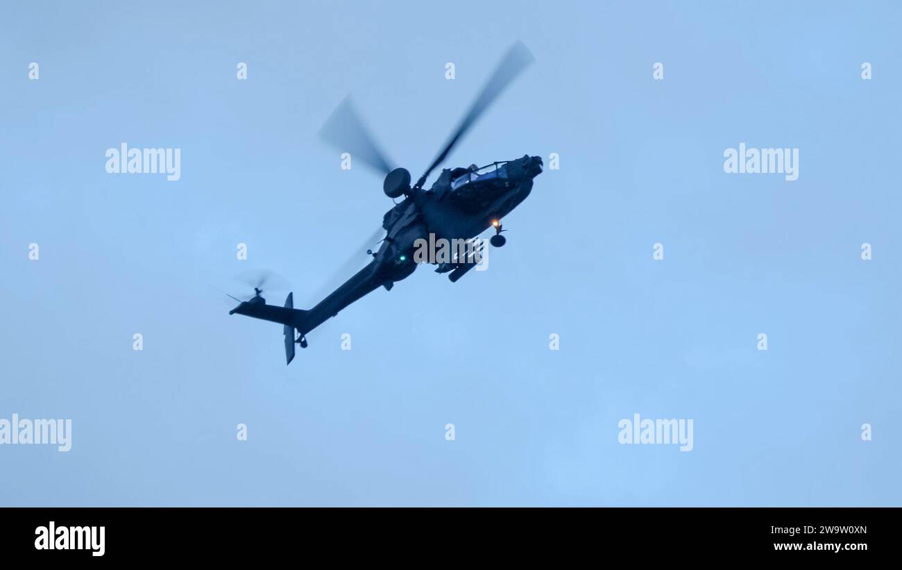 British army Boeing Apache Attack helicopter AH64E (AH-64E) in flight ...