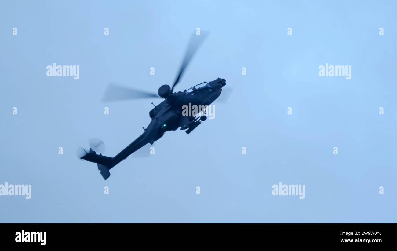 British army Boeing Apache Attack helicopter AH64E (AH-64E) in flight ...