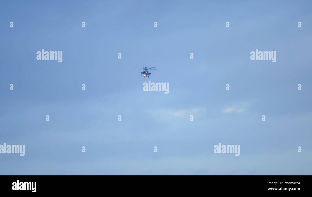 British army Boeing Apache Attack helicopter AH64E (AH-64E) in flight ...