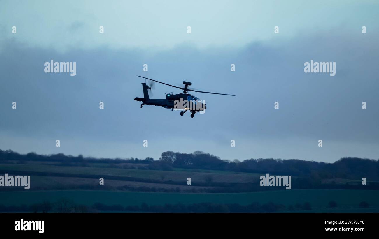 British army Boeing Apache Attack helicopter AH64E (AH-64E) in flight ...