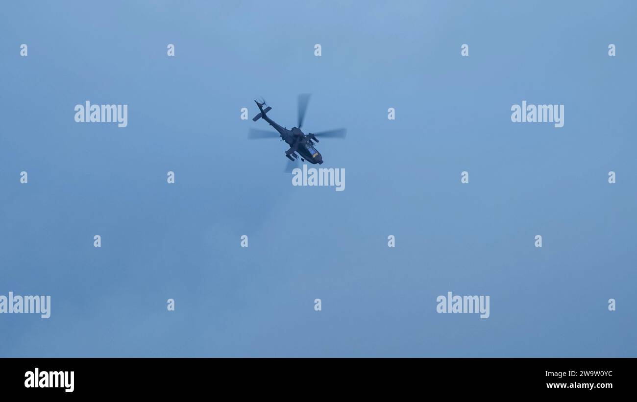 British army Boeing Apache Attack helicopter AH64E (AH-64E) in flight ...