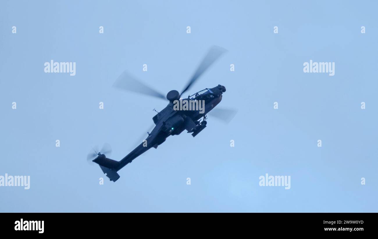 British army Boeing Apache Attack helicopter AH64E (AH-64E) in flight ...