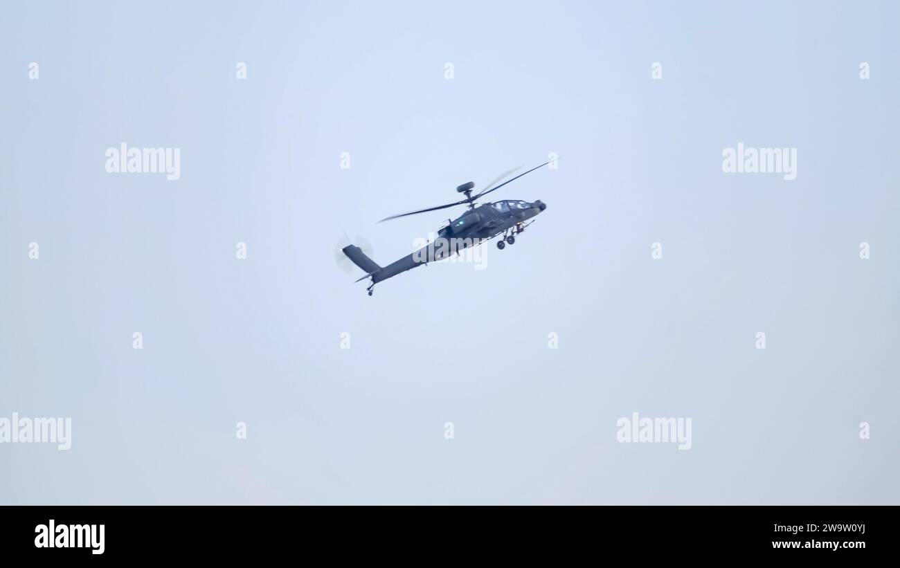 British army Boeing Apache Attack helicopter AH64E (AH-64E) in flight ...