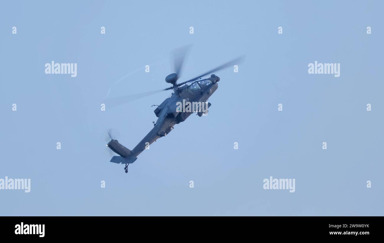 British army Boeing Apache Attack helicopter AH64E (AH-64E) in flight ...