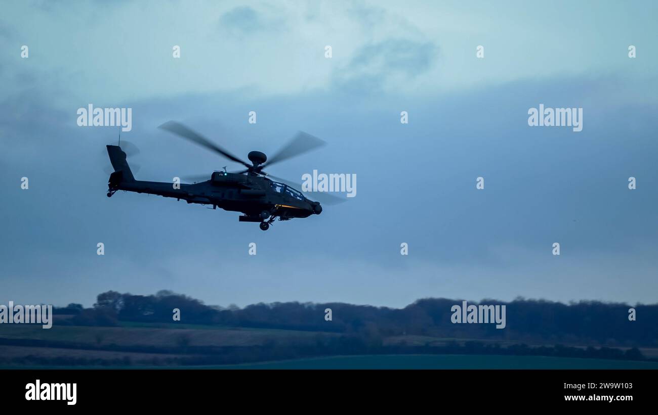 British army Boeing Apache Attack helicopter AH64E (AH-64E) in flight ...
