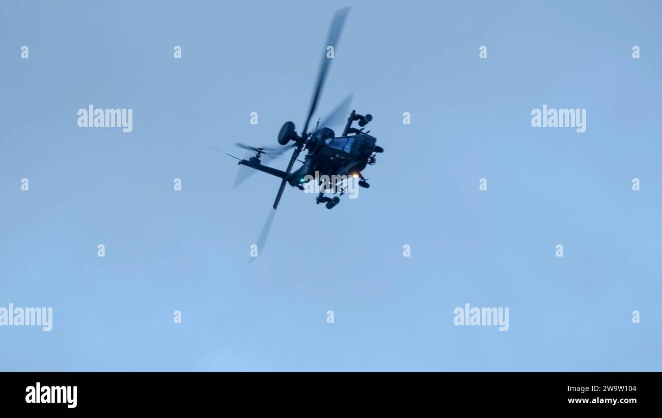 British army Boeing Apache Attack helicopter AH64E (AH-64E) in flight ...