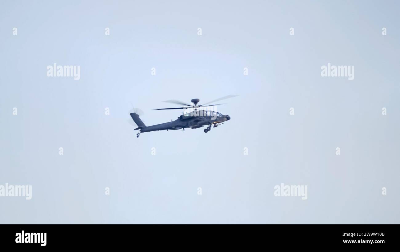 British army Boeing Apache Attack helicopter AH64E (AH-64E) in flight ...