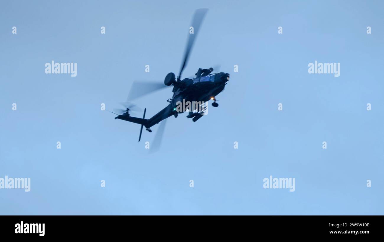 British army Boeing Apache Attack helicopter AH64E (AH-64E) in flight ...