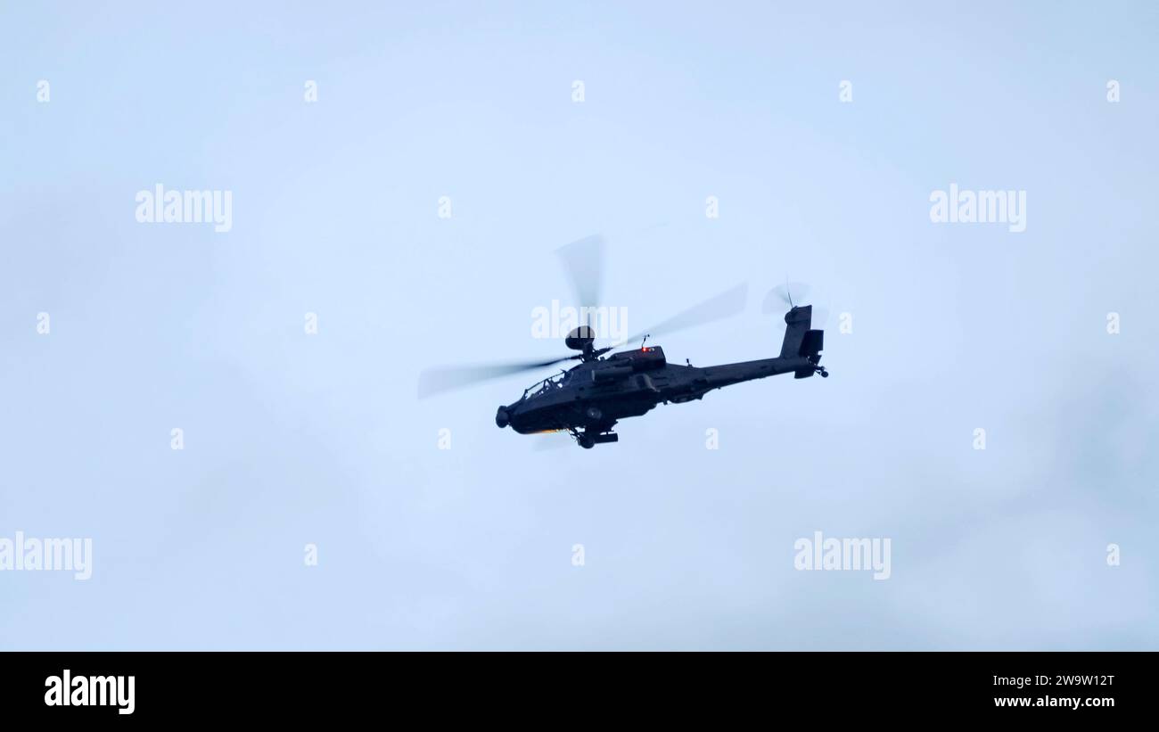 British army Boeing Apache Attack helicopter AH64E (AH-64E) in flight ...