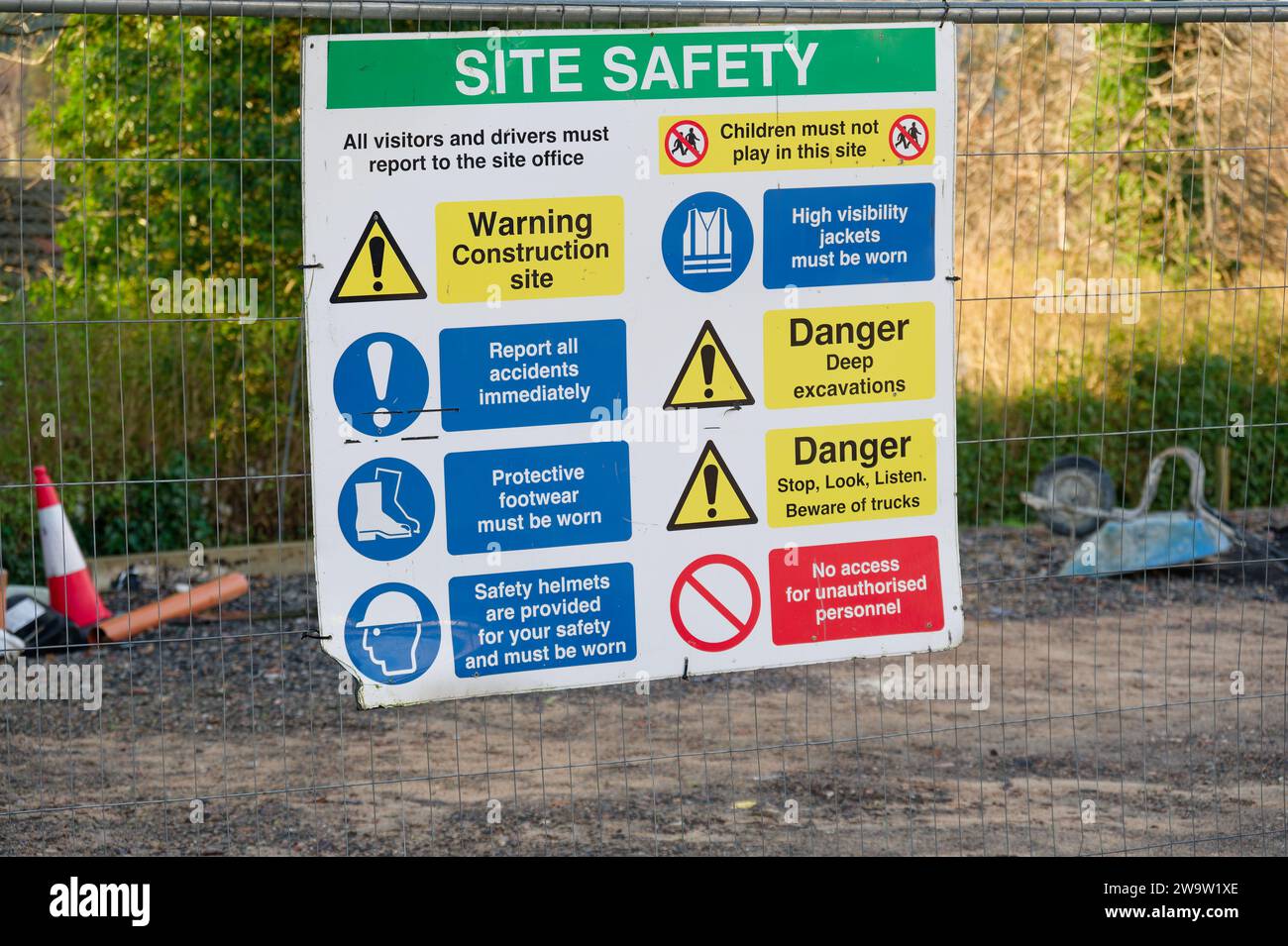 Construction site health and safety message rules sign board signage on ...